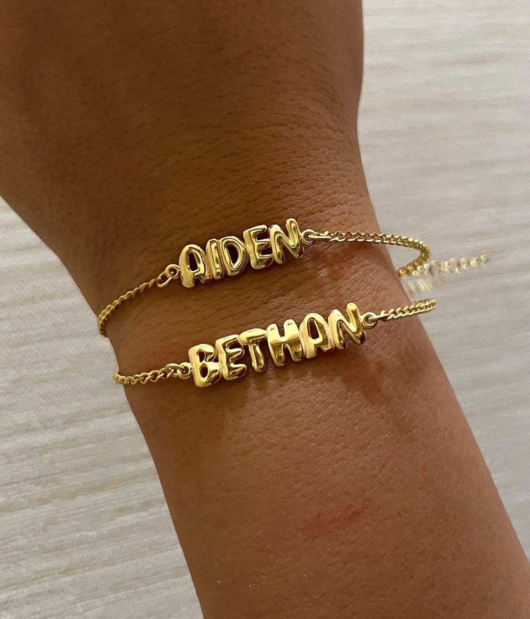 3d Letter Name Bracelet, Custom Dainty Name Bracelet, Gold Nameplate ...
