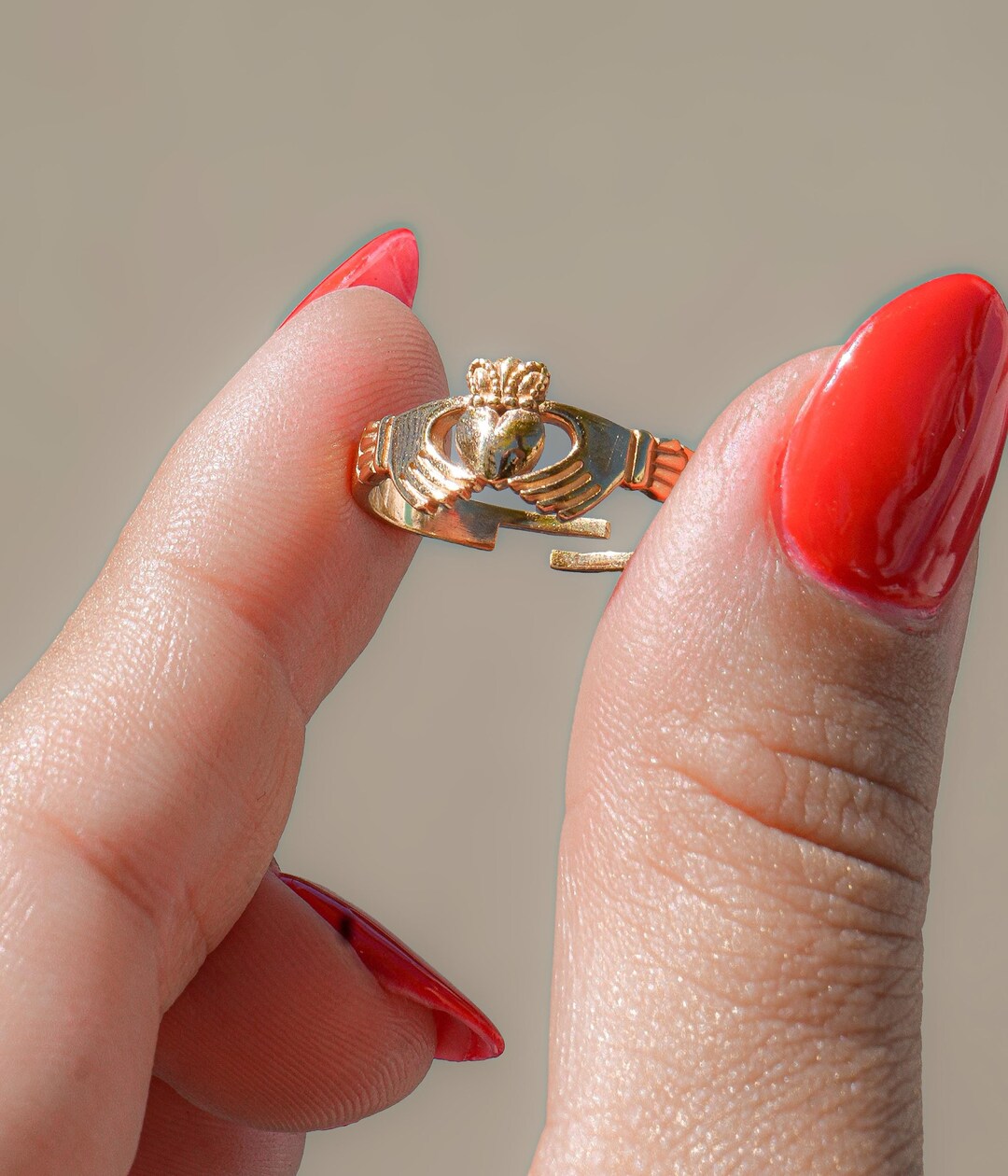 Claddagh Ring, 14k Gold Dainty Crown Rings, Couples Rings Set ...