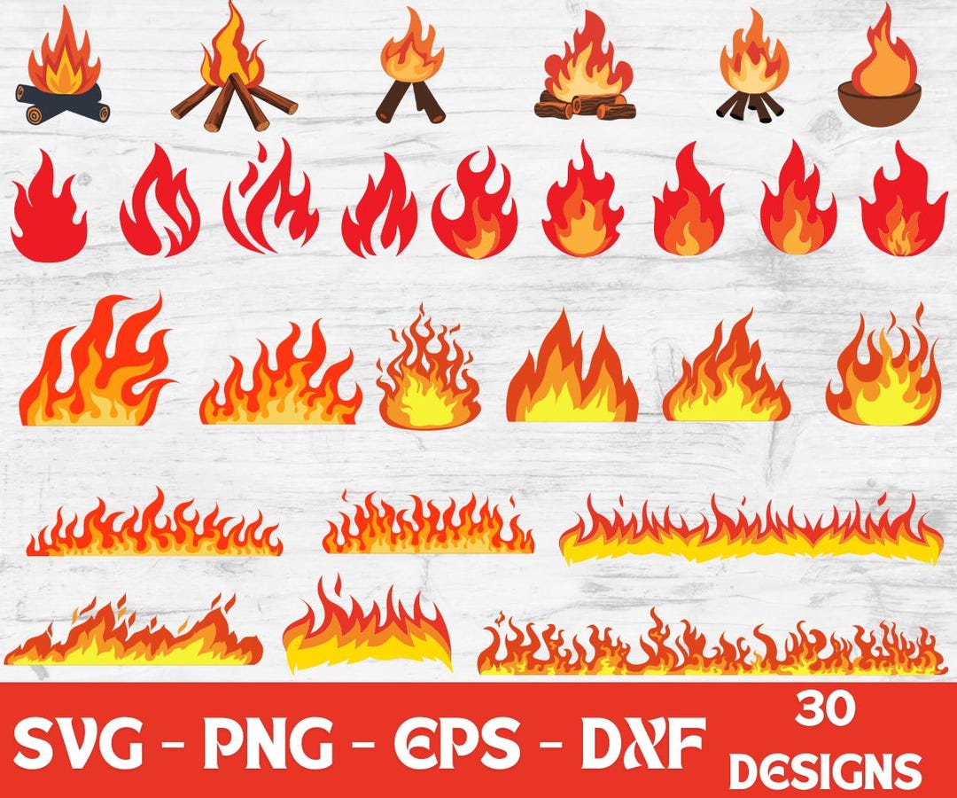 Fire SVG Bundle, Hot Flames Clipart Vinyl, Digital Hot Flame Silhouette ...