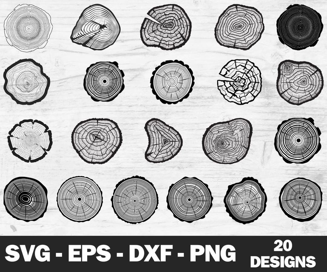 Tree Rings SVG Bundle, Tree Trunk Slice Clipart, Tree Rings Heart ...