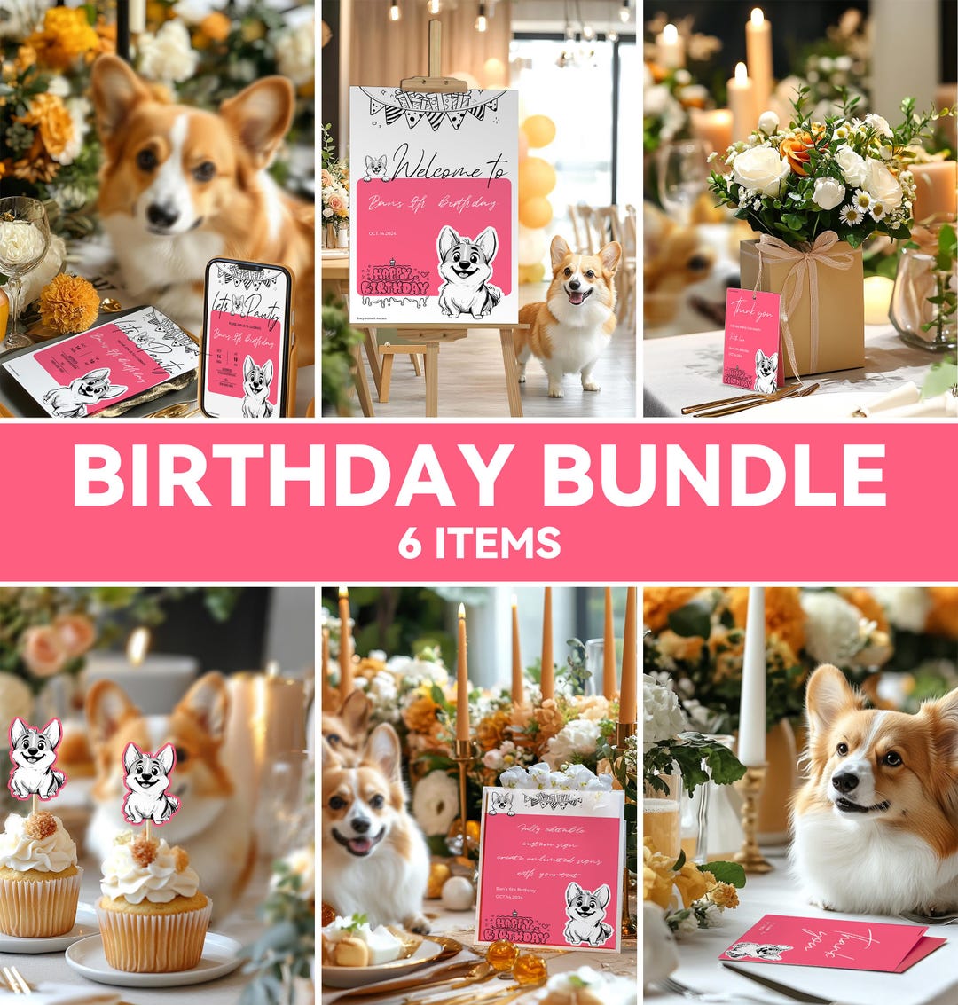 Custom Pet Portrait Birthday Bundle, Pawty Bundle, Dog Birthday Bundle ...