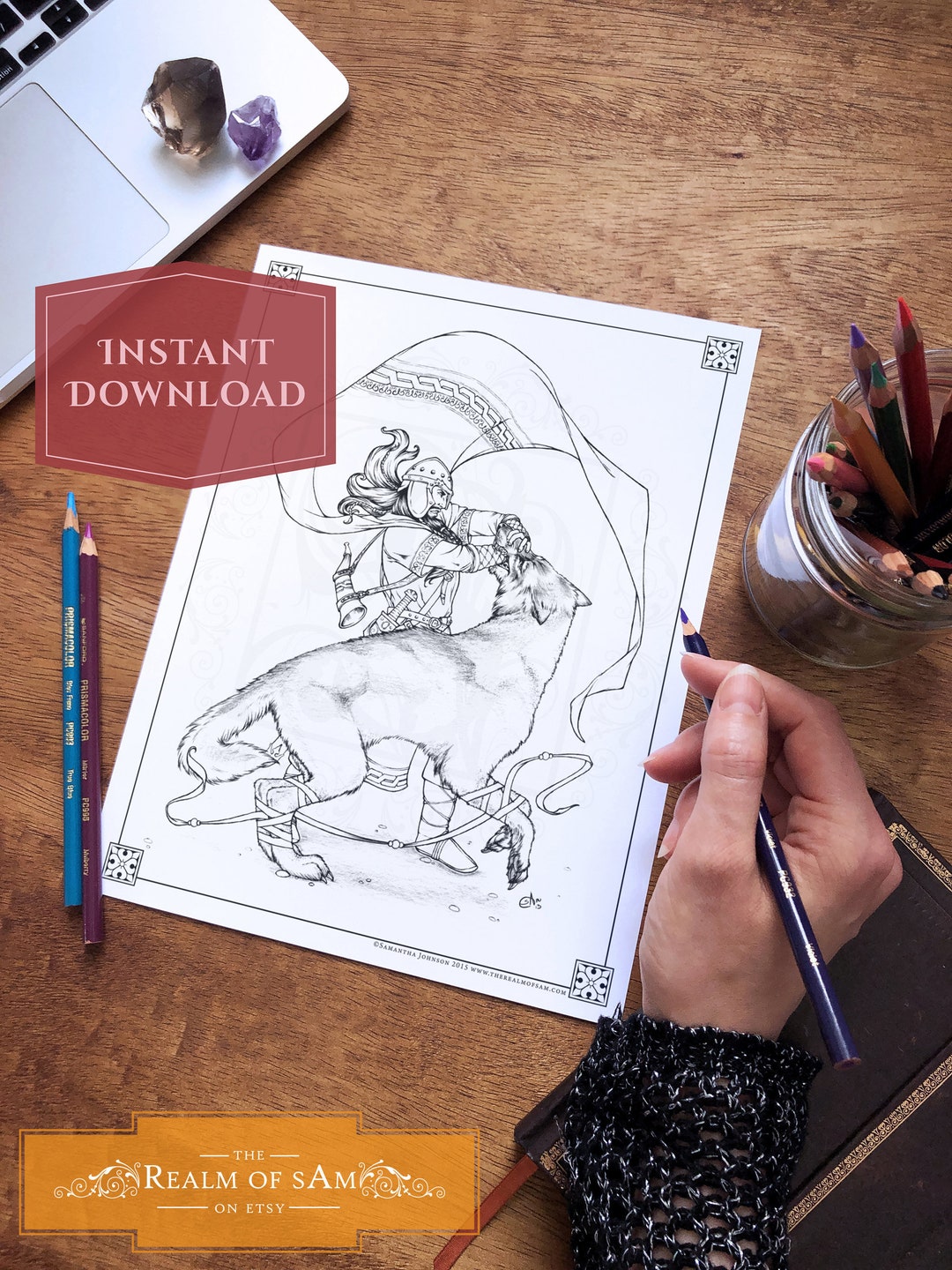 Tyr Vs Fenrir Coloring Page: Norse Mythology Line Art (digital Download ...