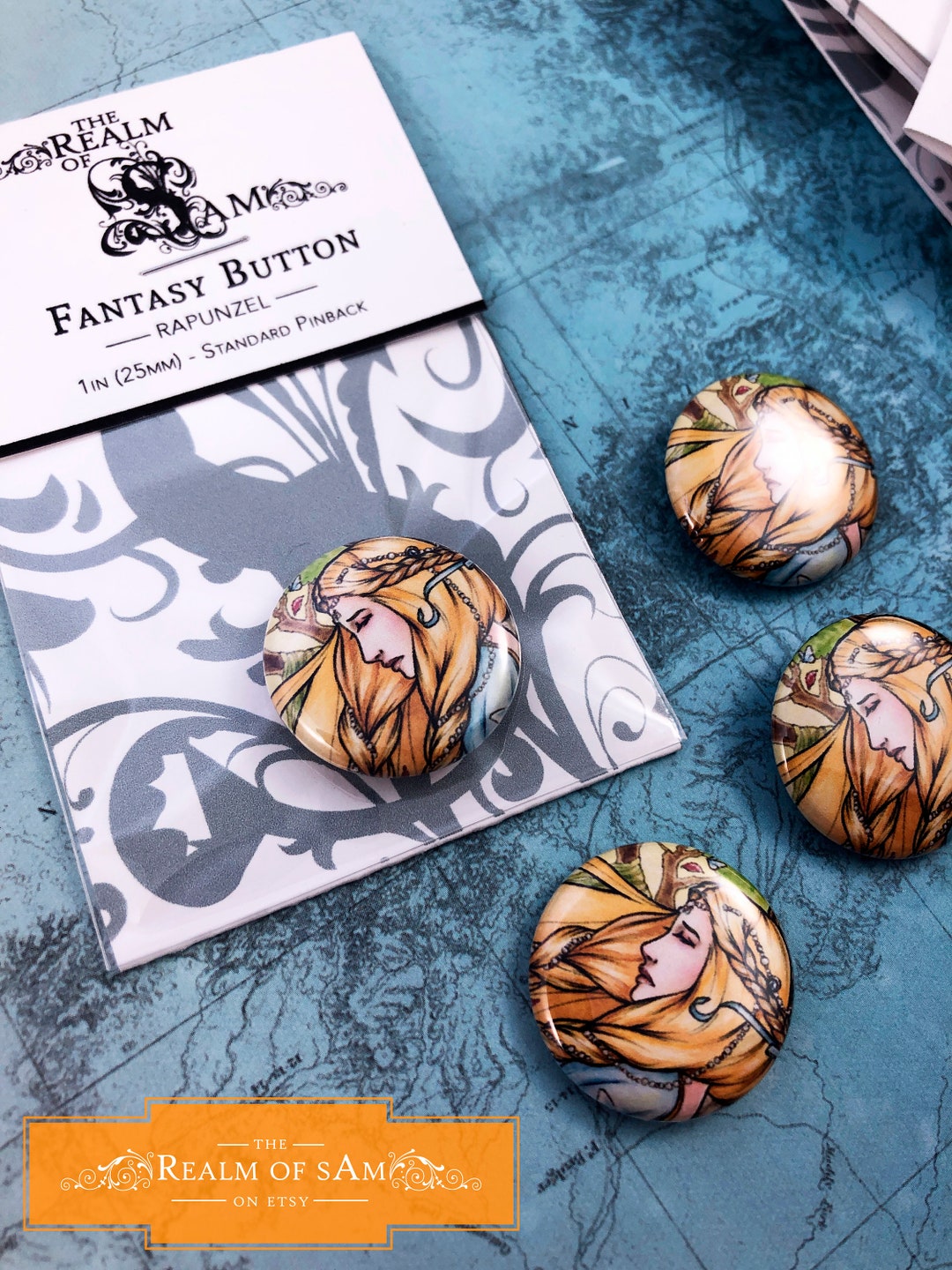 Rapunzel Fantasy Button, Fairy Tale Pin, Rapunzel Children's Story ...