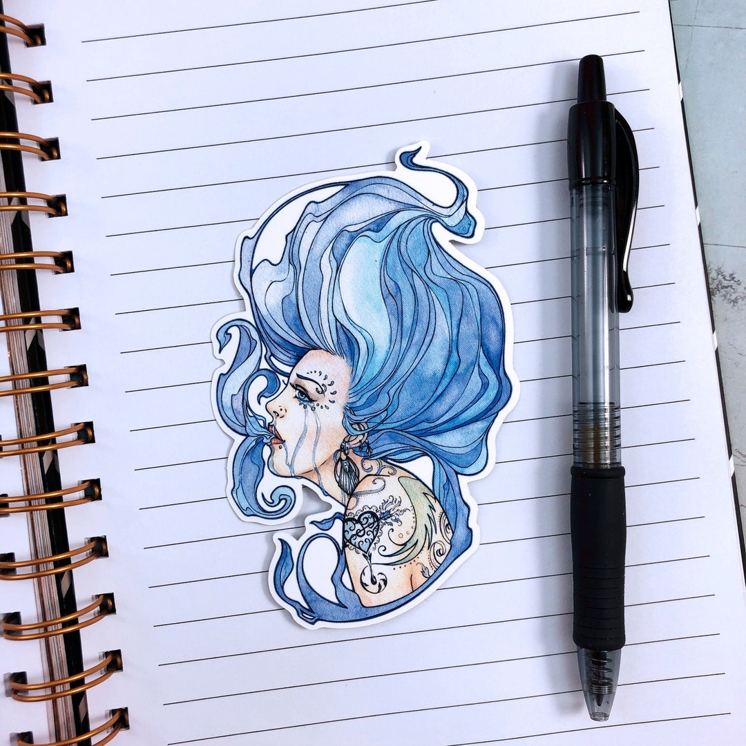 Blue Hair Goddess Sticker: Art Nouveau Matte Vinyl Decal - Etsy