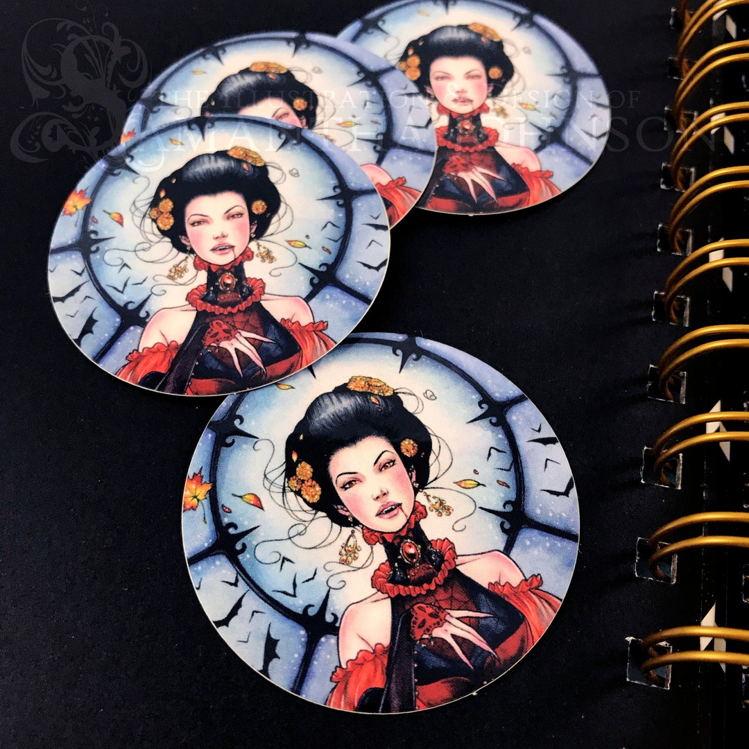 Black Widow Vampire Woman Art Sticker: Halloween Fantasy (2in Round) - Etsy