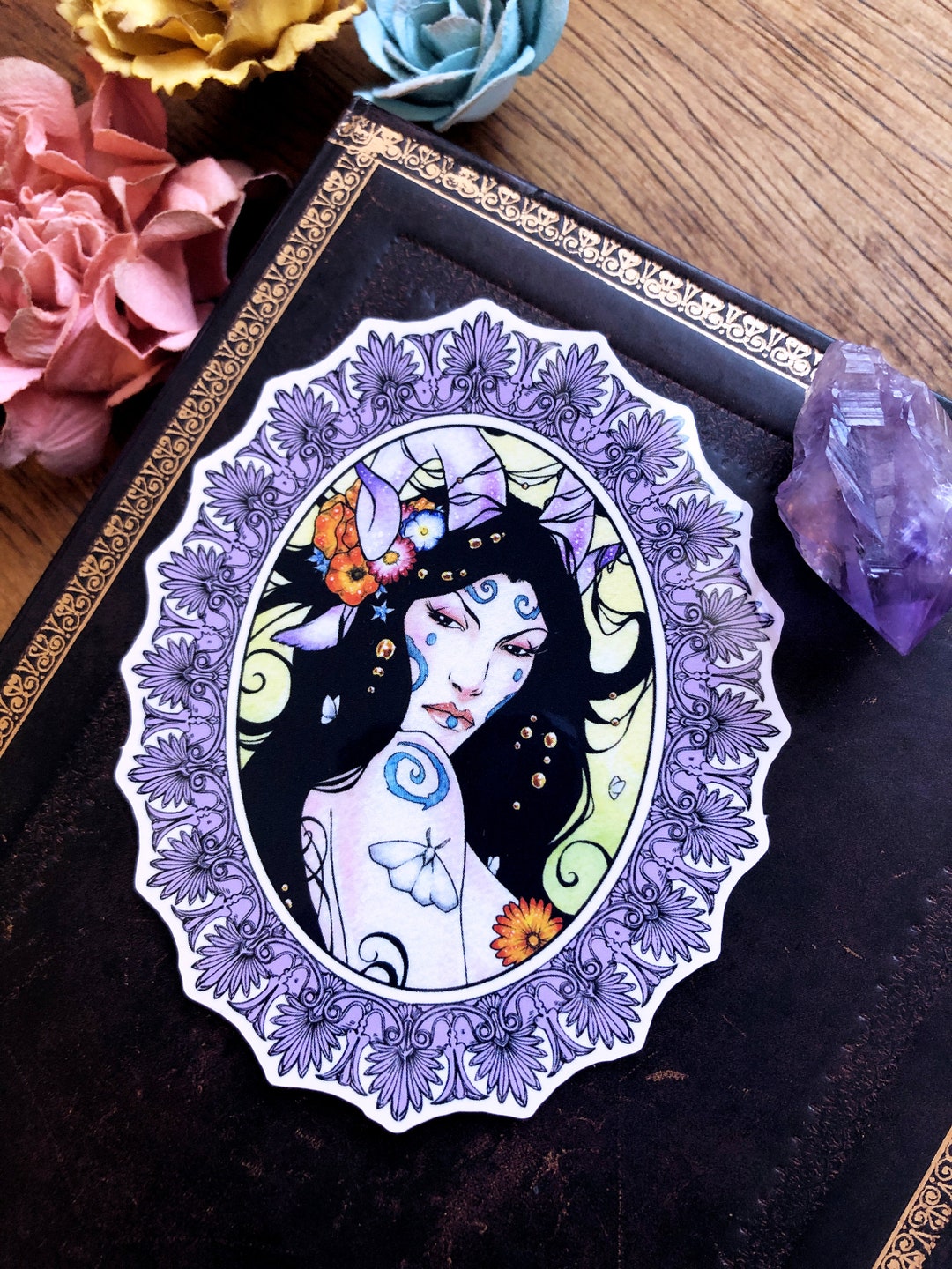 Flora & Faun Vinyl Fantasy Sticker, Summer Goddess Sticker, Whimsical ...