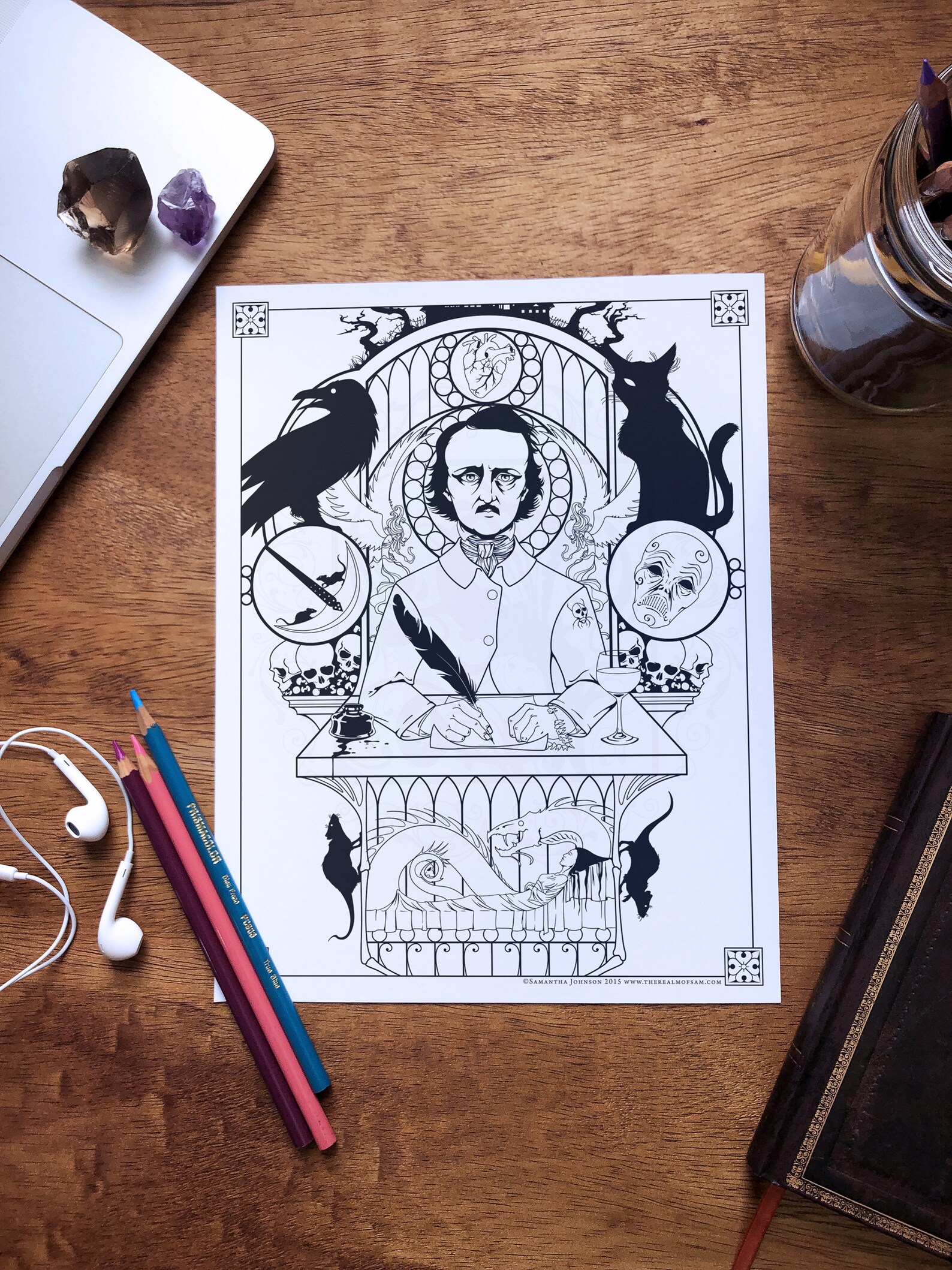 4 Files Edgar Allan Poe Downloadable Coloring Page Gothic - Etsy