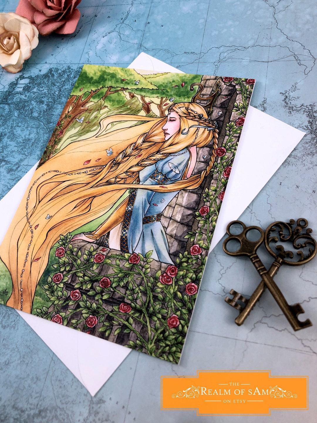 Rapunzel Greeting Card: Fantasy Art Print, Medieval Princess - Etsy