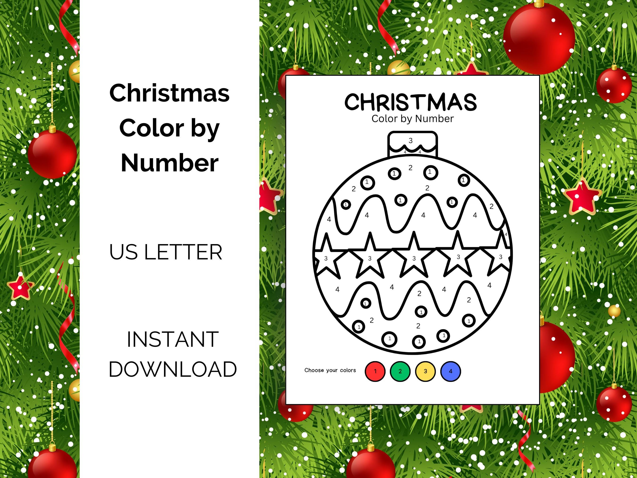 Christmas Color-by-number Printable Activity Worksheet for Kids, Adults ...