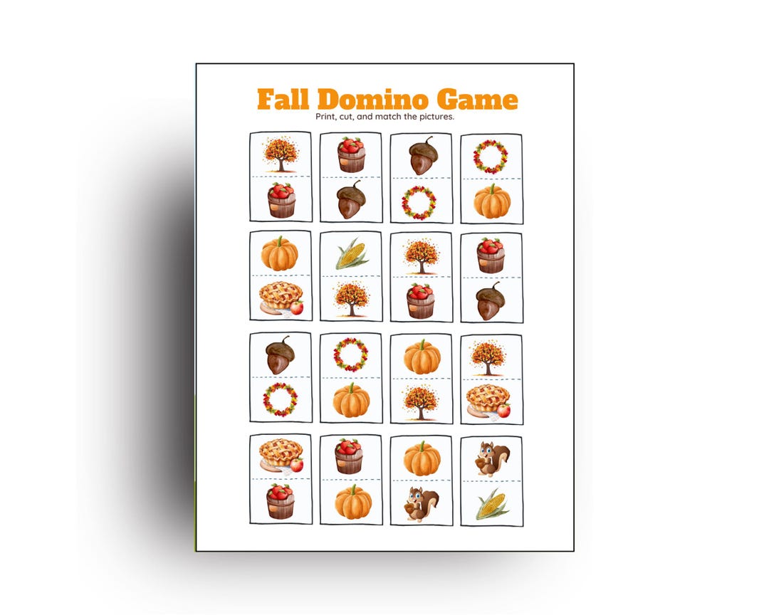 Fall Dominoes, Printable Game for Kids, Adults, and Seniors Dementia ...