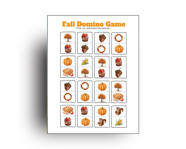 Fall Dominoes, Printable Game for Kids, Adults, and Seniors Dementia ...