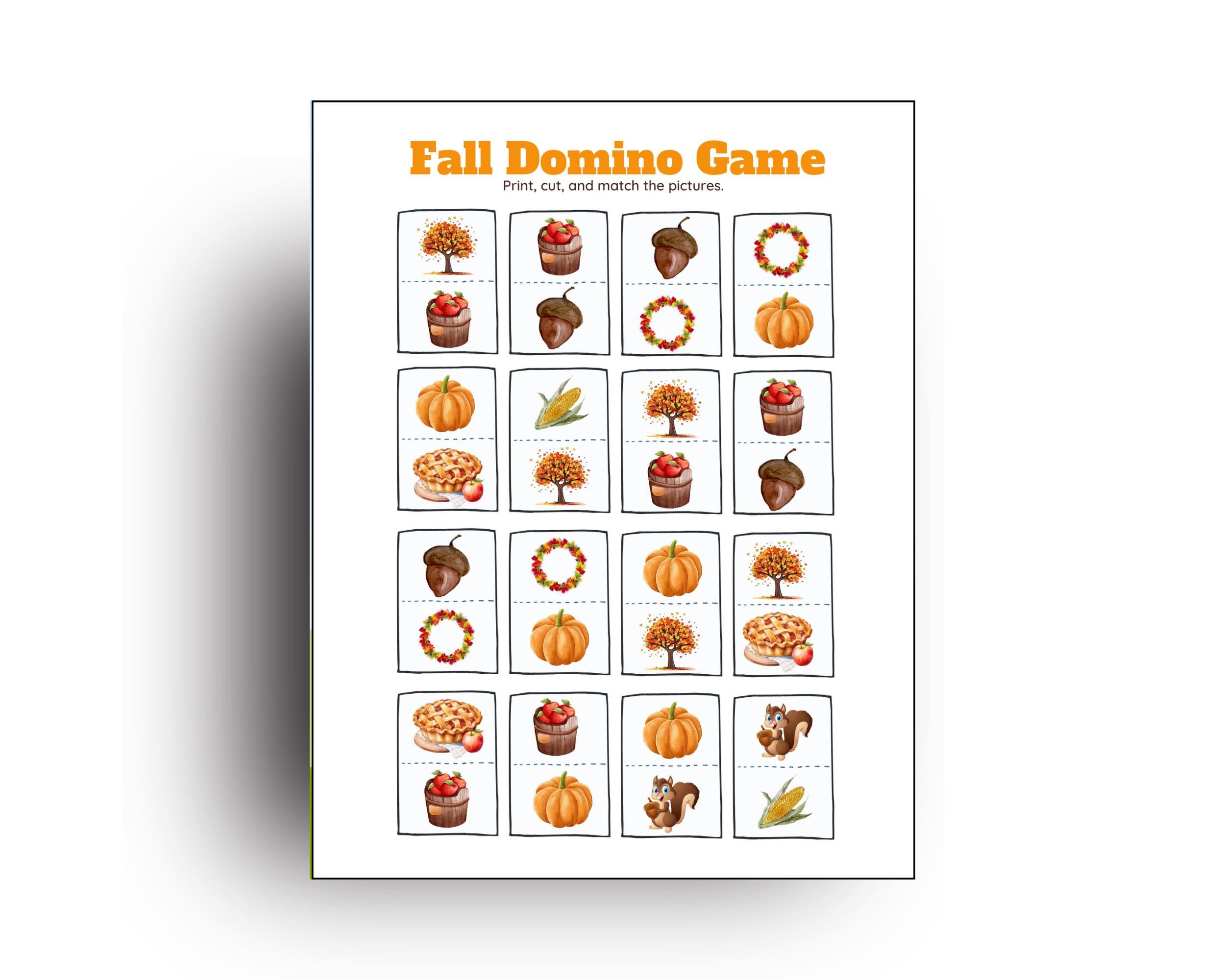 Fall Dominoes, Printable Game for Kids, Adults, and Seniors Dementia ...
