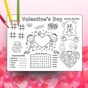 Valentine Activity Placemat, Valentine's Day Worksheet for Kids ...
