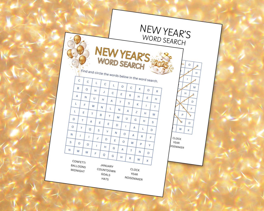 New Year's Word Search Worksheet, Printable Game for Kids, Adults, and ...