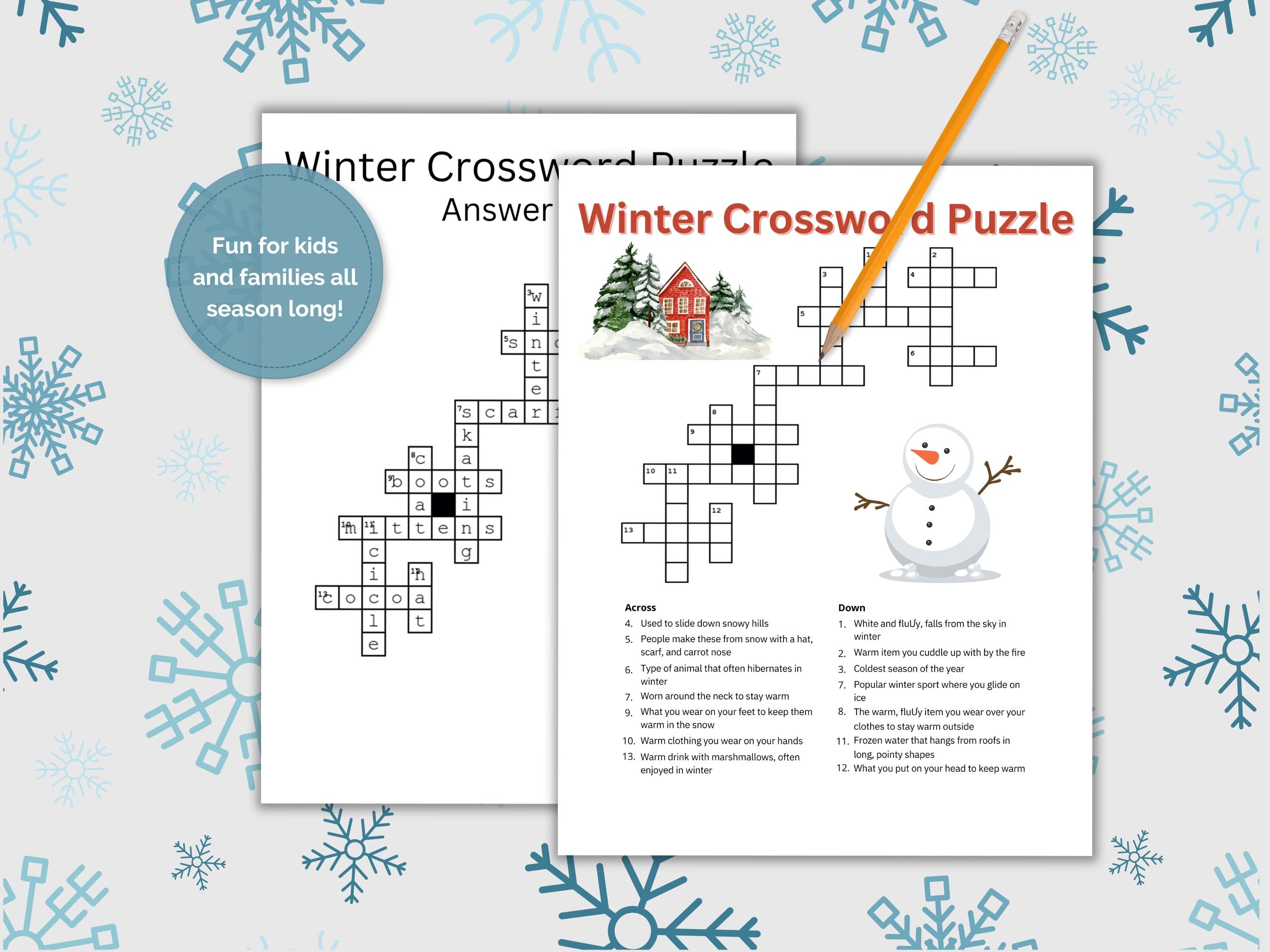 Winter Crossword Puzzle Printable Worksheet Game for Kids, Adults ...