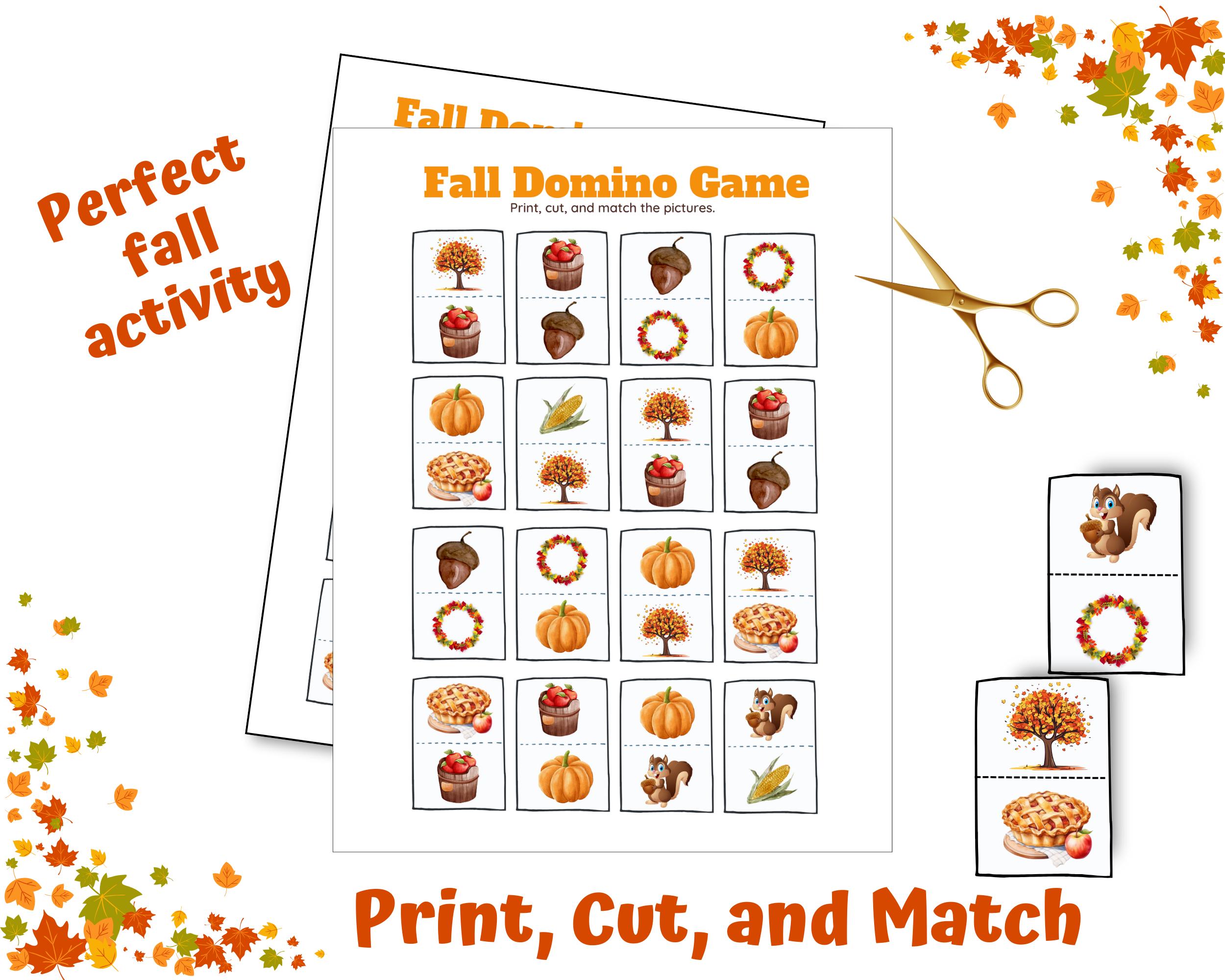 Fall Dominoes, Printable Game for Kids, Adults, and Seniors Dementia ...