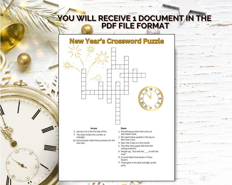 New Year's Crossword Puzzle Printable Worksheet for Kids, Adults, and ...