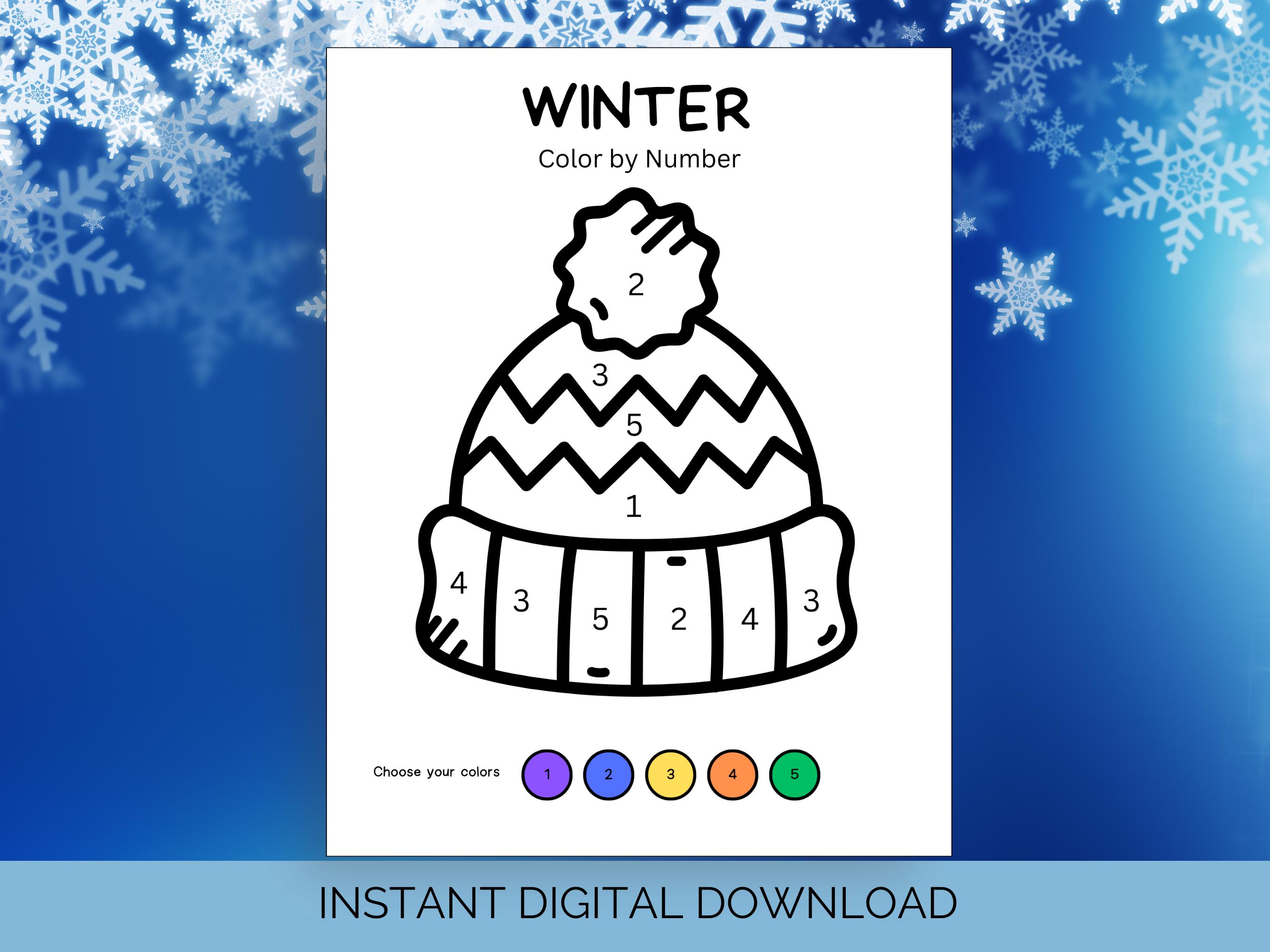 Winter Color-by-number Printable Worksheet for Kids, Adults, and ...