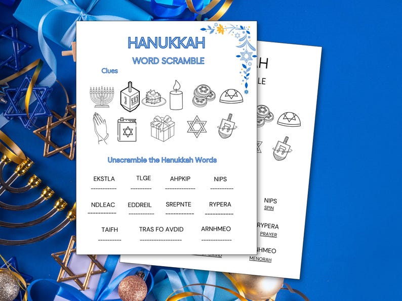 Hanukkah Word Scramble Printable Worksheet Game, Kids, Adults, and ...