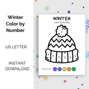 Winter Color-by-number Printable Worksheet for Kids, Adults, and ...