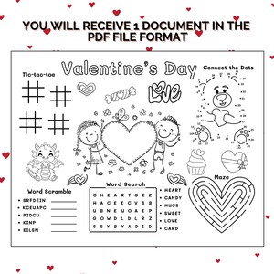 Valentine Activity Placemat, Valentine's Day Worksheet for Kids ...