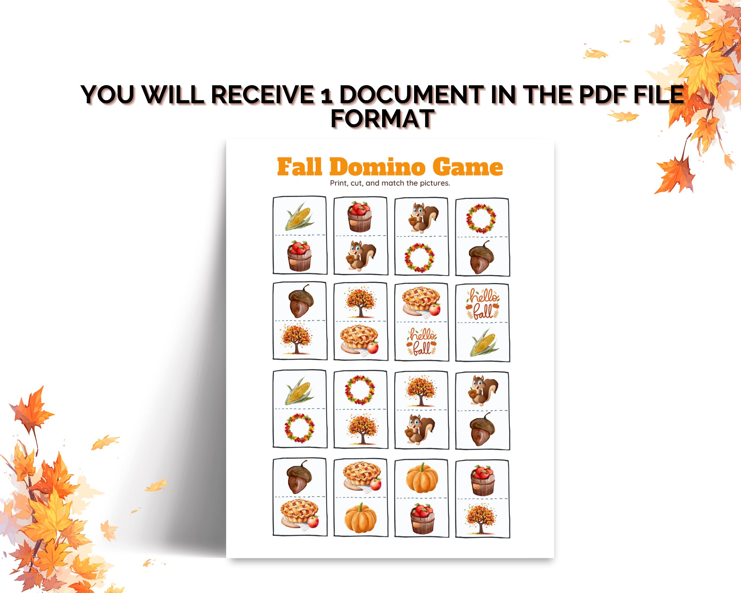 Fall Dominoes, Printable Game for Kids, Adults, and Seniors Dementia ...