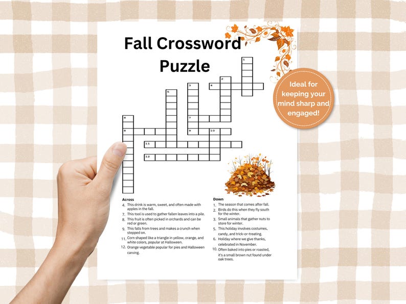 Fall Crossword Puzzle Printable Game-autumn Game-for Adults, Kids ...