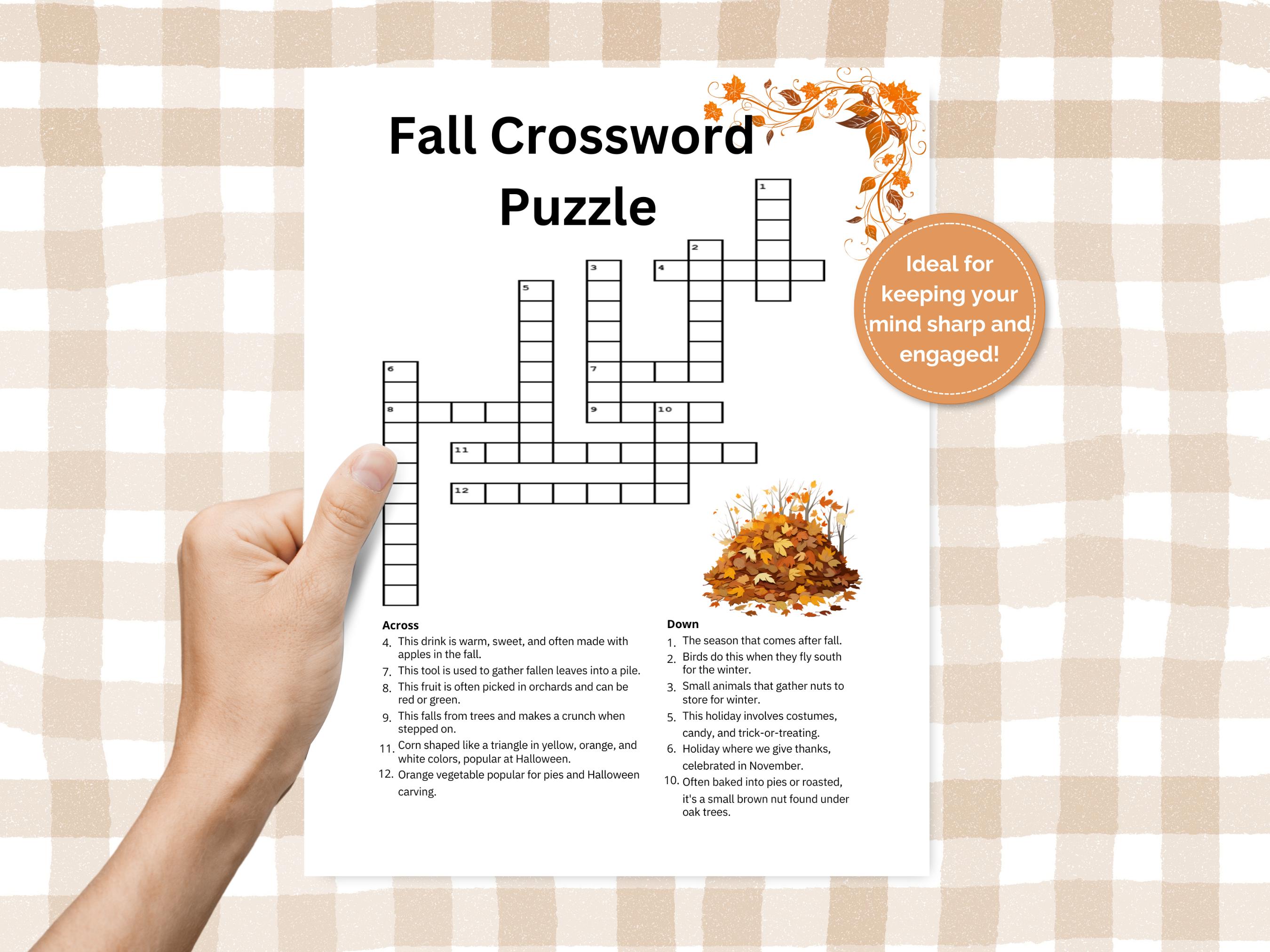 Fall Crossword Puzzle Printable Worksheet Game-autumn Game-for Adults ...