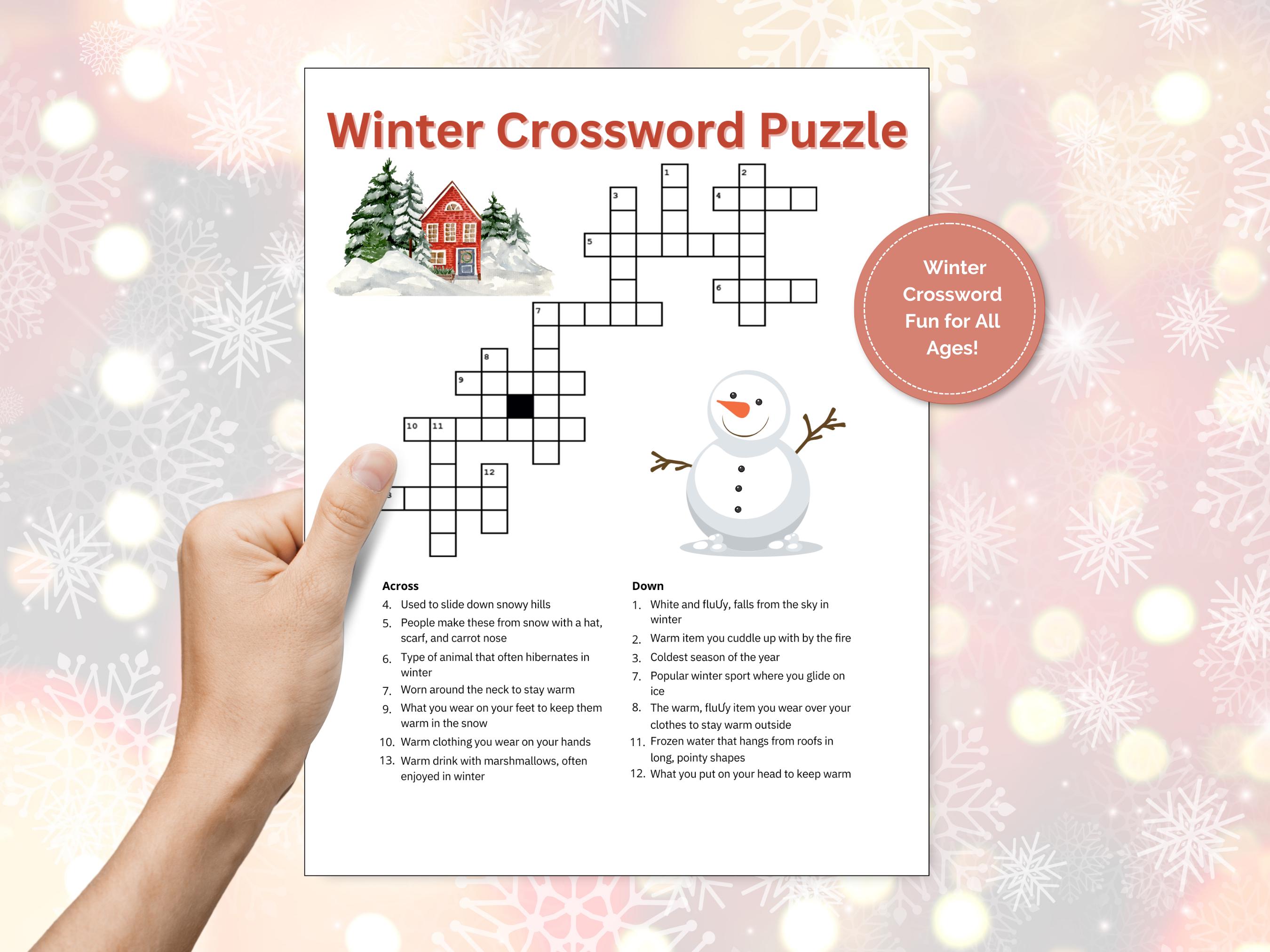 Winter Crossword Puzzle Printable Worksheet Game for Kids, Adults ...