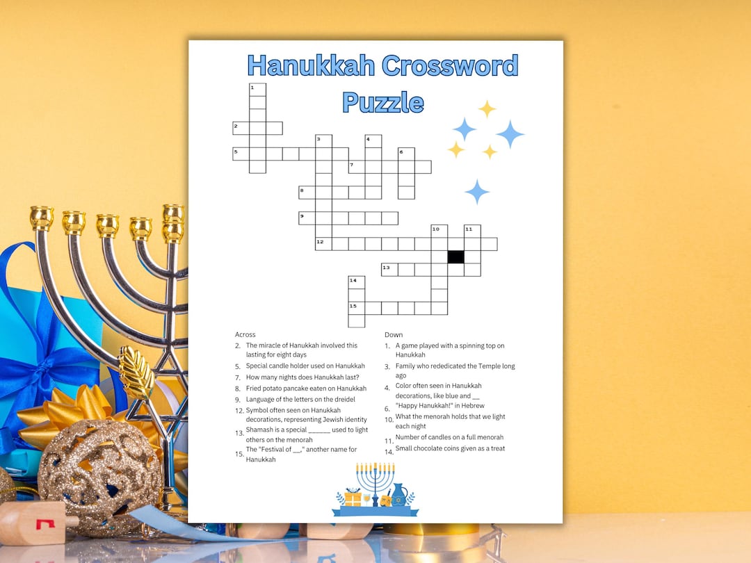 Hanukkah Crossword Puzzle Printable Worksheet Game-kids, Adults ...