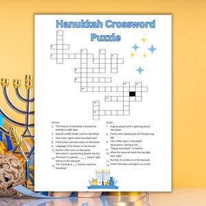 Hanukkah Crossword Puzzle Printable Worksheet Game-kids, Adults ...