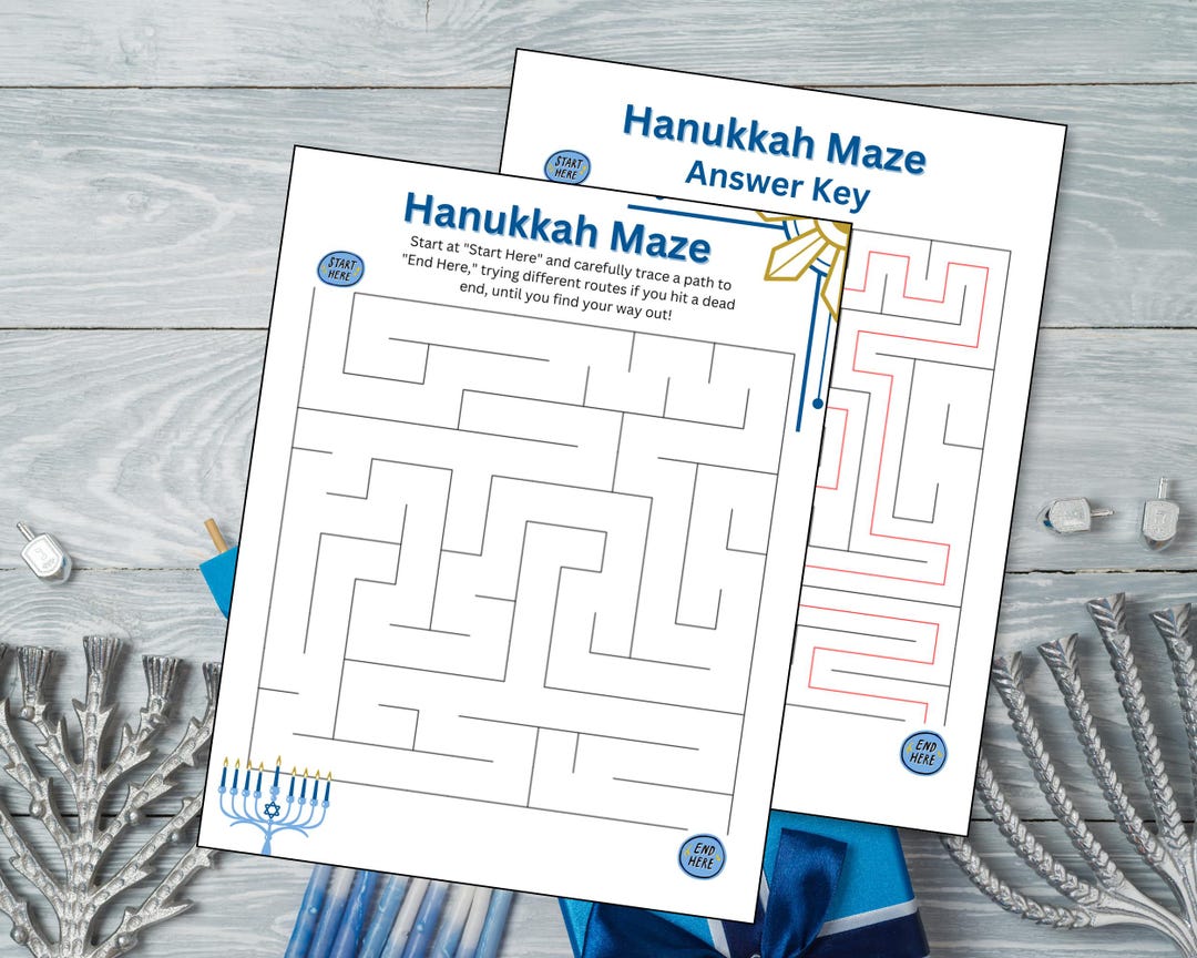 Hanukkah Maze Printable Worksheet for Kids, Adults, and Seniors - Etsy