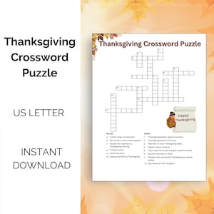 Thanksgiving Crossword Puzzle Printable Worksheet Game-kids, Adults ...