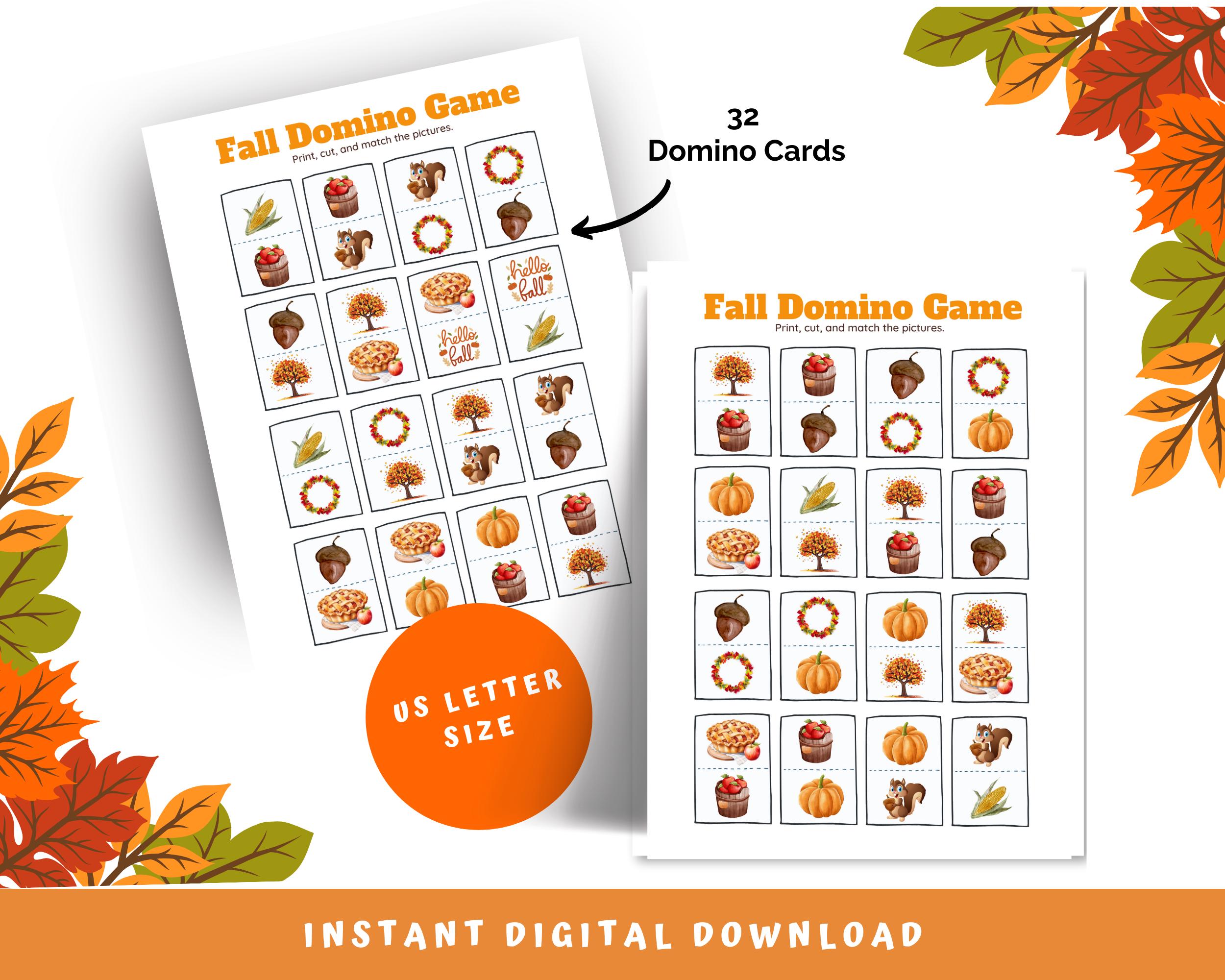 Fall Dominoes, Printable Game for Kids, Adults, and Seniors Dementia ...