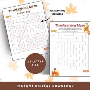 Thanksgiving Maze Printable Game Worksheet for Kids, Adults, and ...