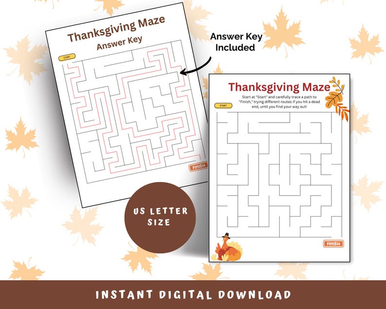 Thanksgiving Maze Printable Game Worksheet for Kids, Adults, and ...