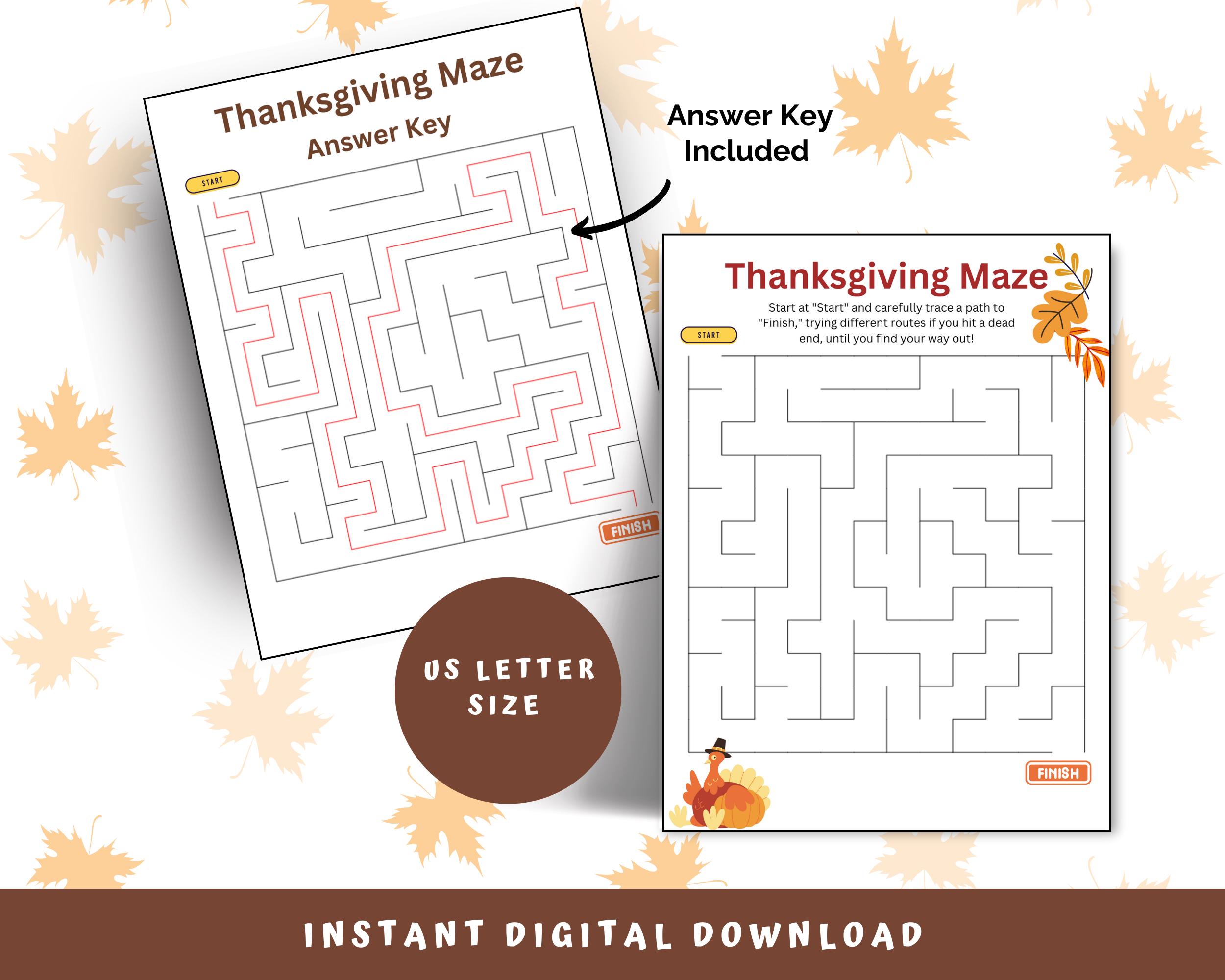 Thanksgiving Maze Printable Game Worksheet for Kids, Adults, and ...