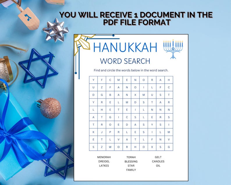 Hanukkah Word Search Printable Worksheet Hanukkah Games - Etsy