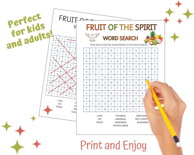 Fruit of the Spirit Word Search Printable Worksheet Game for Kids ...