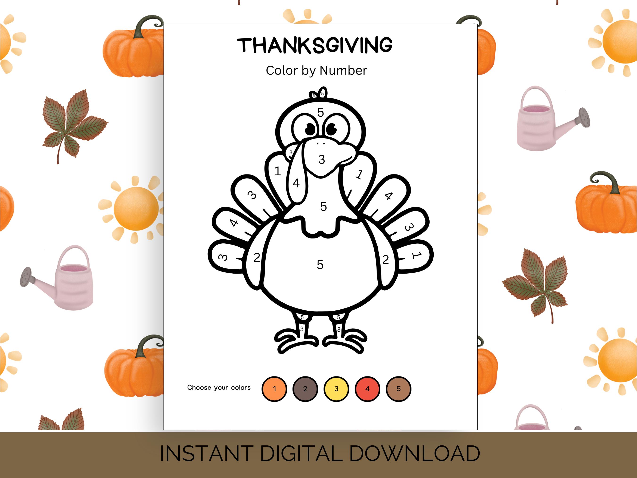 Thanksgiving Color-by-number Printable Worksheet for Kids, Adults, and ...