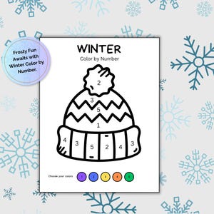 Winter Color-by-number Printable Worksheet for Kids, Adults, and ...