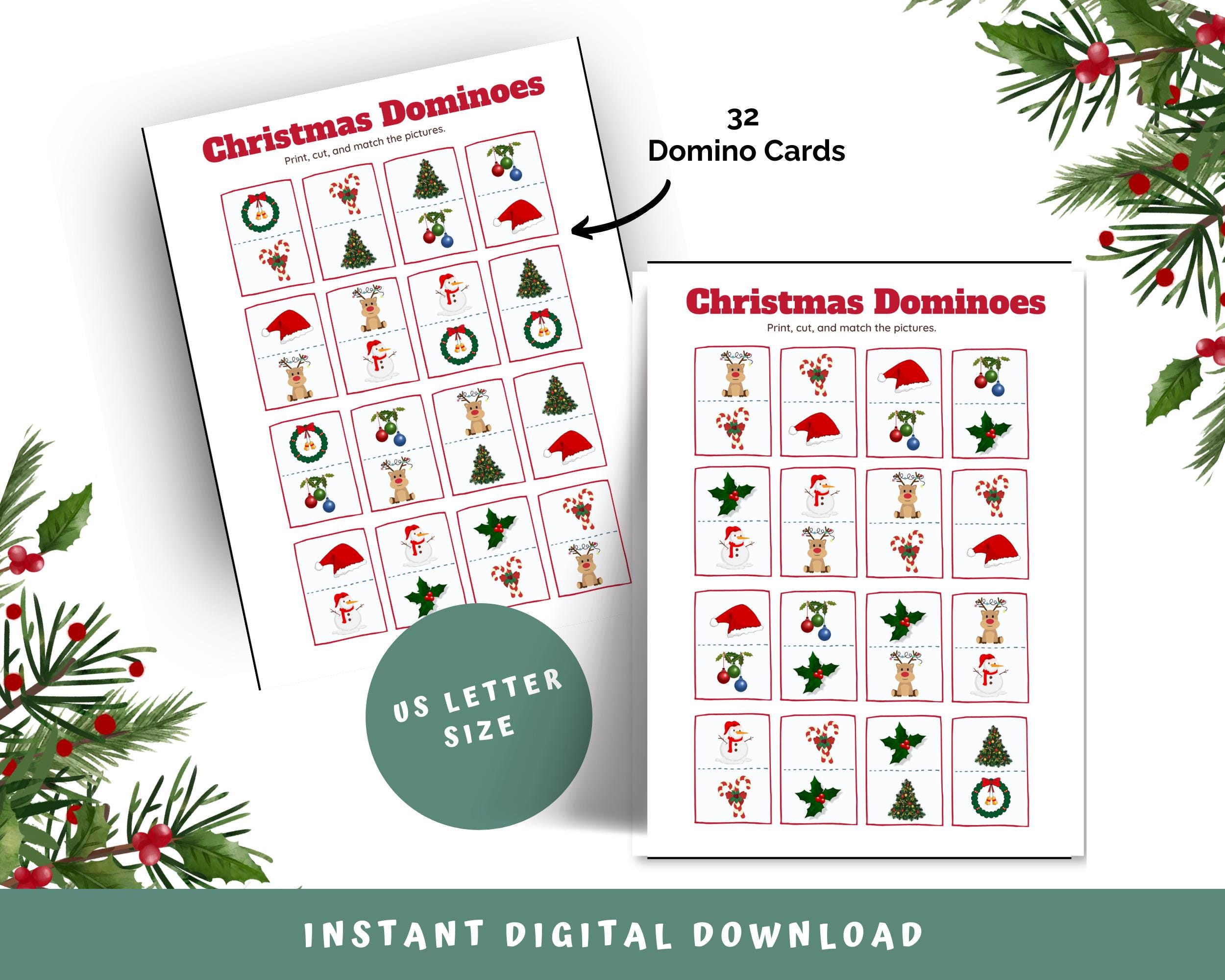 Christmas Dominoes, Printable Game for Kids, Adults, and Seniors ...