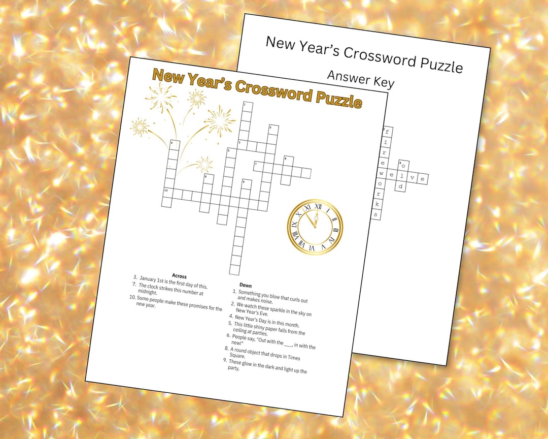 New Year's Crossword Puzzle Printable Worksheet for Kids, Adults, and ...
