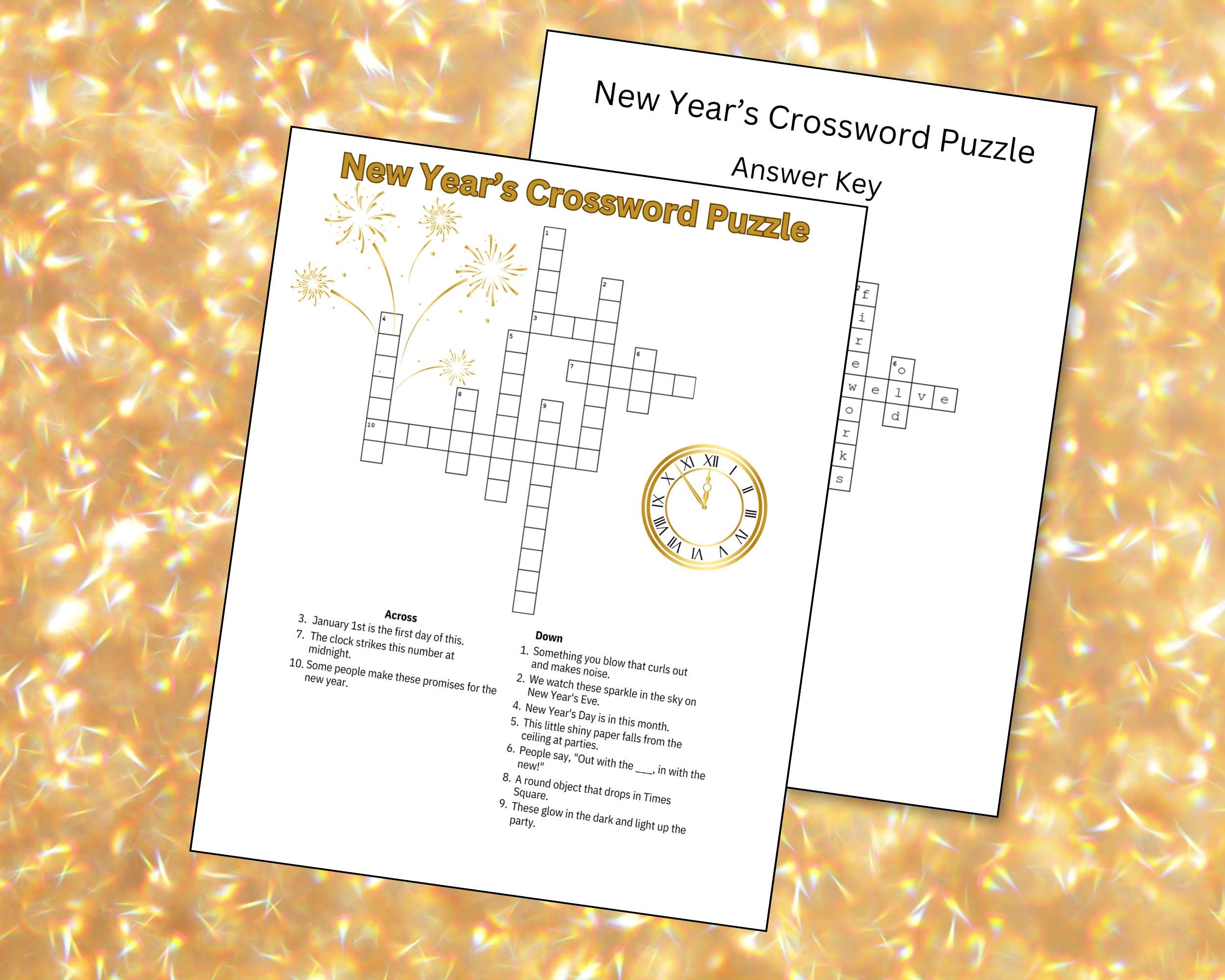New Year's Crossword Puzzle Printable Worksheet for Kids, Adults, and ...