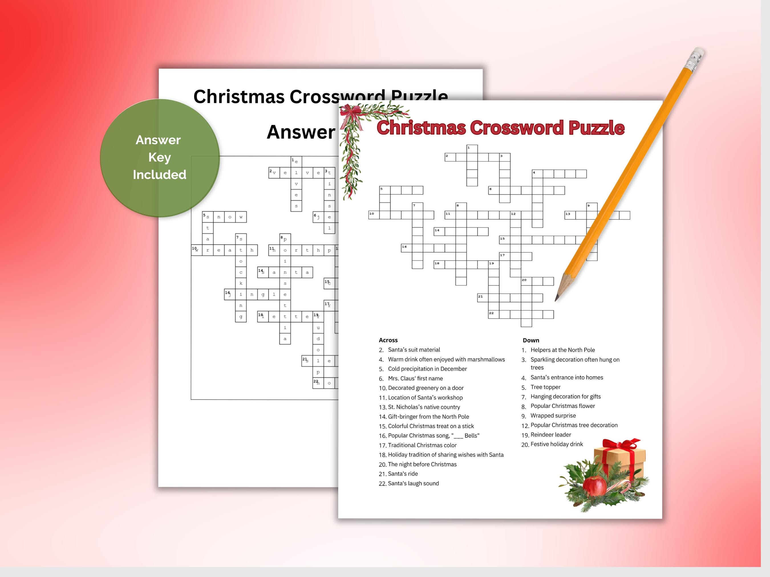Christmas Crossword Puzzle Printable Worksheet Game-kids, Adults ...