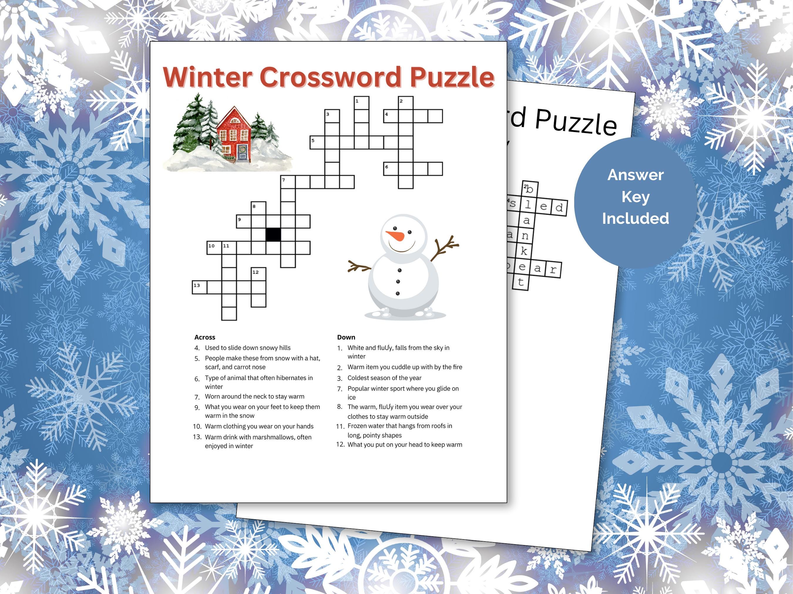 Winter Crossword Puzzle Printable Worksheet Game for Kids, Adults ...