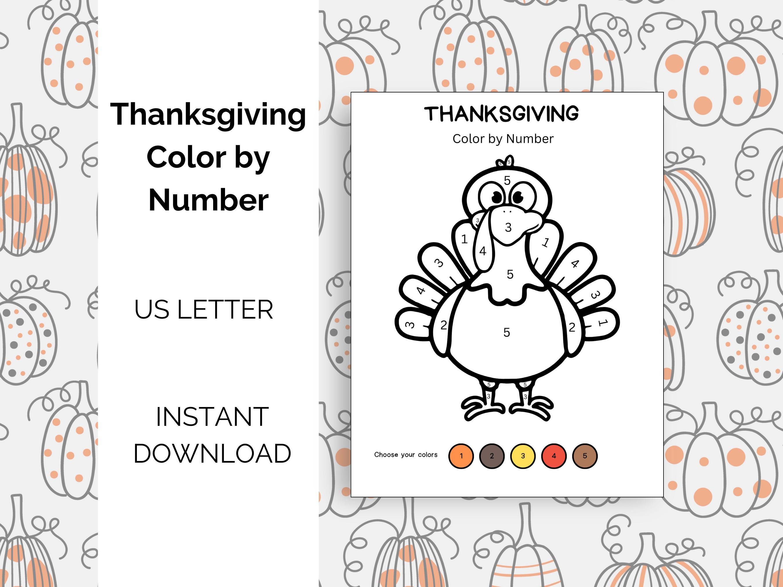 Thanksgiving Color-by-number Printable Worksheet for Kids, Adults, and ...