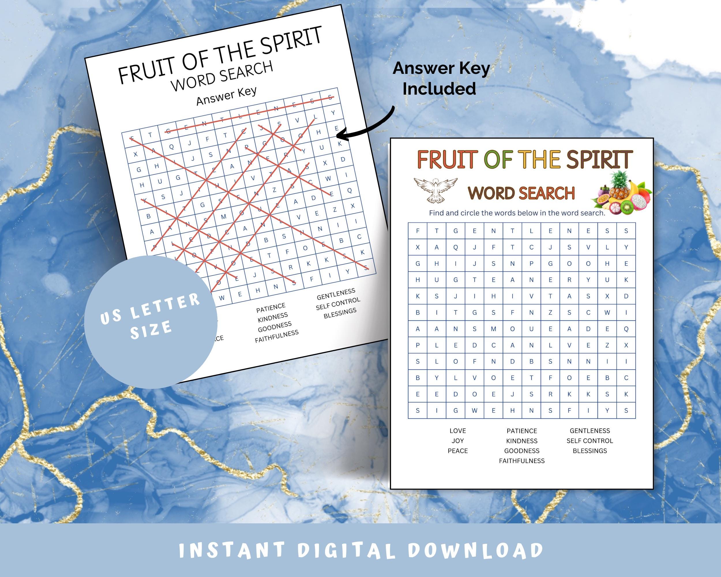 Fruit of the Spirit Word Search Printable Worksheet Game for Kids ...