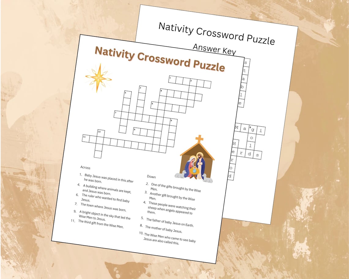 Nativity Crossword Puzzle Printable Worksheet, Christmas Crossword ...