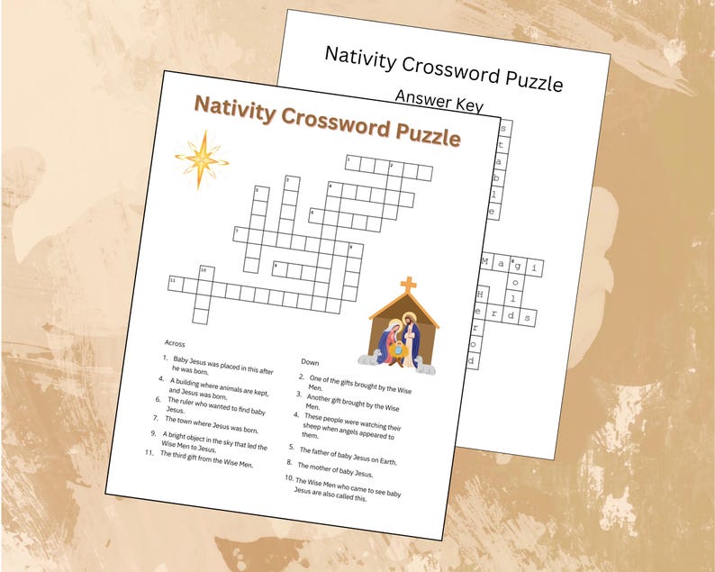 Nativity Crossword Puzzle Printable Worksheet, Christmas Crossword ...